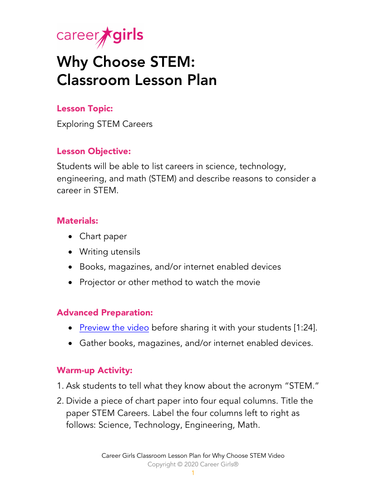 Why Choose STEM: Video-Based Career Exploration Lesson | Teaching Resources