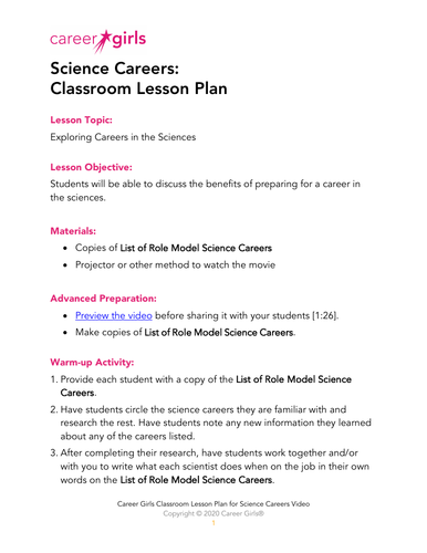 Science Careers: Video-Based Career Exploration Lesson | Teaching Resources