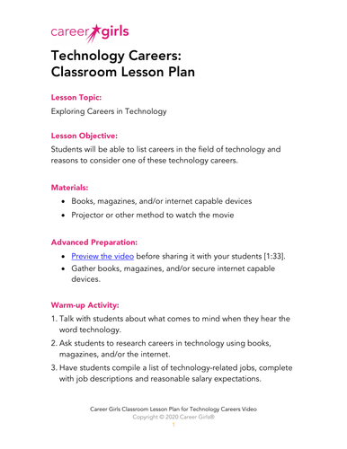 Technology Careers: Video-Based Career Exploration Lesson | Teaching ...