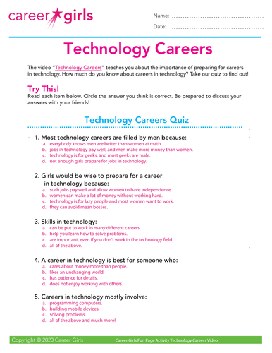Technology Careers: Video-Based Career Exploration Lesson | Teaching ...