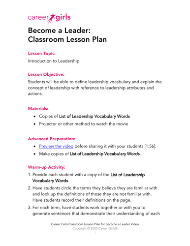 Become A Leader: Video-Based Empowerment Lesson | Teaching Resources