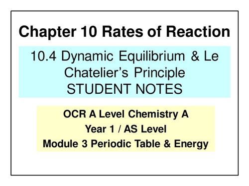 NEW OCR A Level Chemistry - Reaction Rates and Equilibrium | Teaching ...