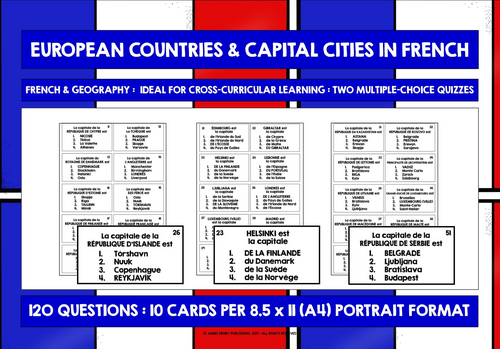 FRENCH EUROPE COUNTRIES & CAPITALS QUIZZES | Teaching Resources