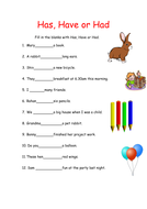 Has, have or had worksheet | Teaching Resources
