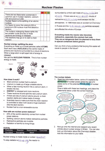 Nuclear Fission (AQA GCSE Science / Physics P2) | Teaching Resources