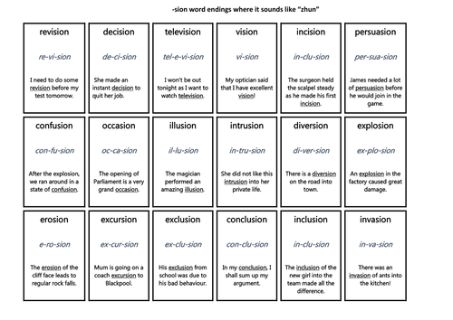 Spelling -sion words | Teaching Resources