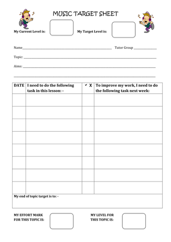 MUSIC SELF ASSESSMENT SHEETS | Teaching Resources