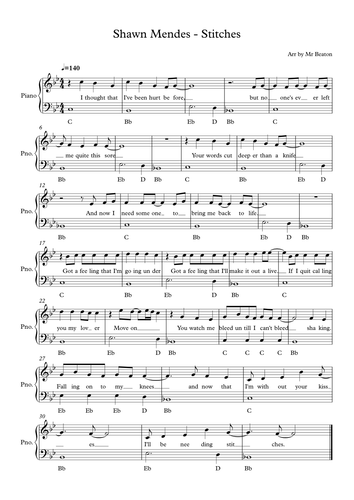 Ukulele and Piano - Shawn Mendes - Stitches by sjbeaton - Teaching ...