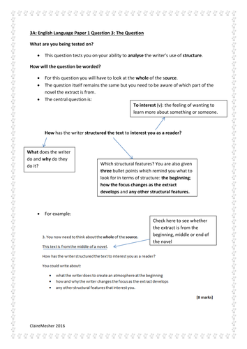 NEW AQA English Language Paper 1: Question 3 Revision | Teaching Resources