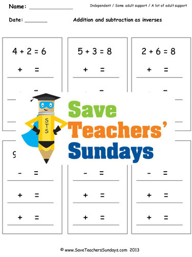 Addition and Subtraction As Inverse Operations Worksheets and Lesson ...
