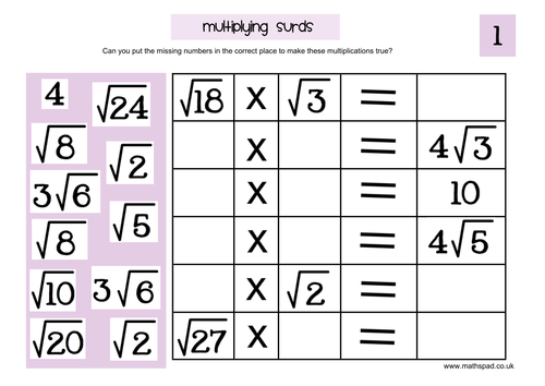 Surds Activity Pack by MathspadUK - Teaching Resources - TES