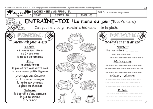 FRENCH (UNIT 5: FOOD) YEAR 5 & 6: At the restaurant / Choosing from a ...