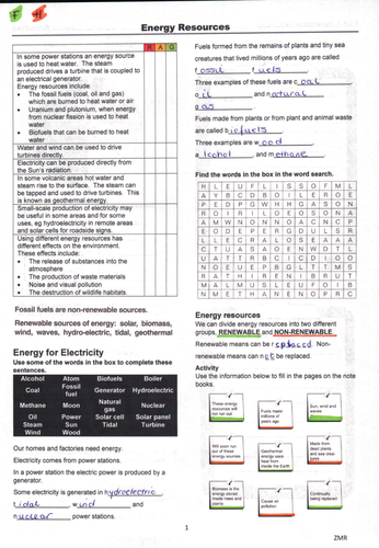 Energy Resources (AQA GCSE Science / Physics P1) | Teaching Resources