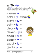 Year 3 spellings: suffix '-ly' [adverb]: 4 main rules: ppt and table ...