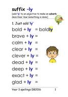 Year 3 spellings: suffix '-ly' [adverb]: 4 main rules: ppt and table ...