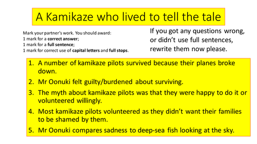 Kamikaze reading comprehension homework (AQA Poetry Anthology - Garland ...