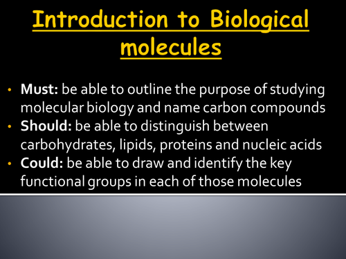 L1 Introduction to Biological Molecules Topic 1 - Biological Molecules ...