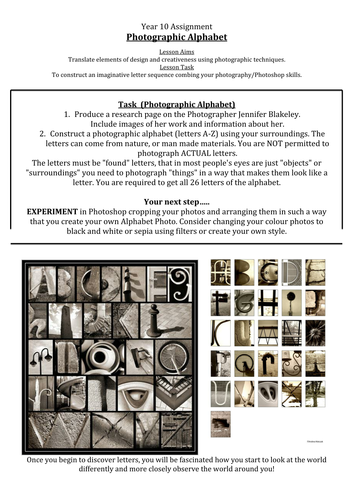 Photography alphabet task with assignment brief and handout | Teaching ...