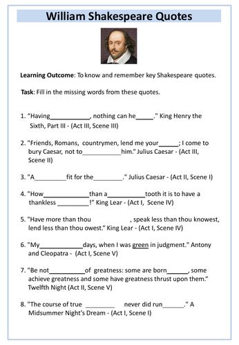 William Shakespeare Quotes | Teaching Resources