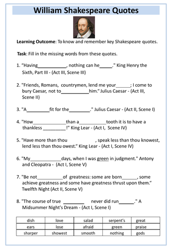 William Shakespeare Quotes | Teaching Resources
