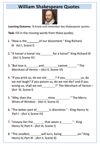 William Shakespeare Quotes | Teaching Resources