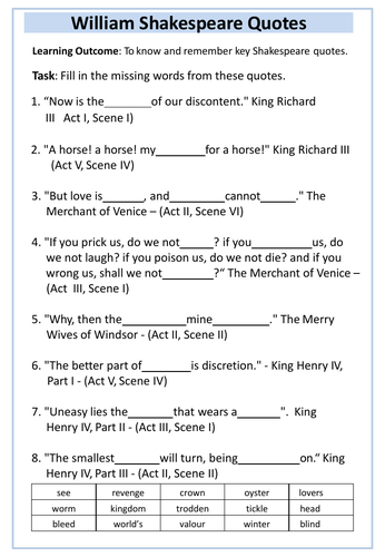 William Shakespeare Quotes | Teaching Resources