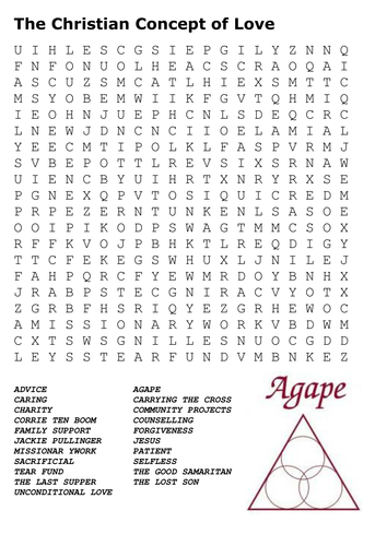 The Christian Concept of Love (Agape) Word Search | Teaching Resources