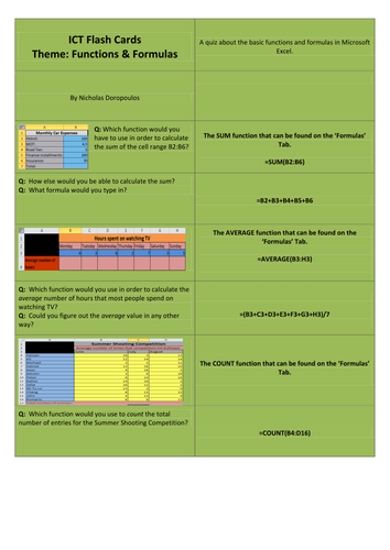 Flashcards for Microsoft Excel | Teaching Resources