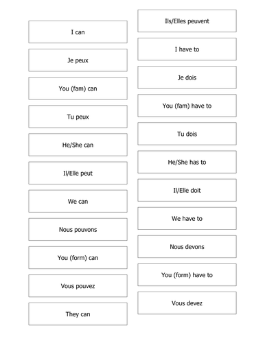 French Teaching Resources. Modal Verbs: Vouloir, Pouvoir, Devoir, Cards ...