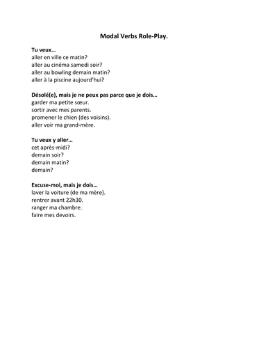 French Teaching Resources. Modal Verbs: Vouloir, Pouvoir, Devoir, Cards ...