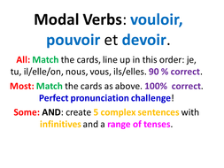 French Teaching Resources. Modal Verbs: Vouloir, Pouvoir, Devoir, Cards ...