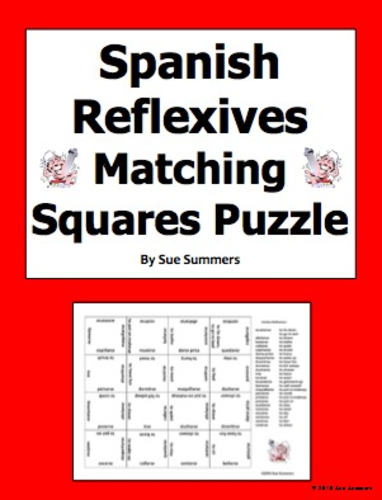 Spanish Reflexive Verbs 4 x 4 Matching Squares Puzzle | Teaching Resources