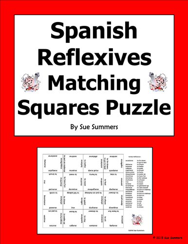 Spanish Reflexive Verbs 4 x 4 Matching Squares Puzzle | Teaching Resources