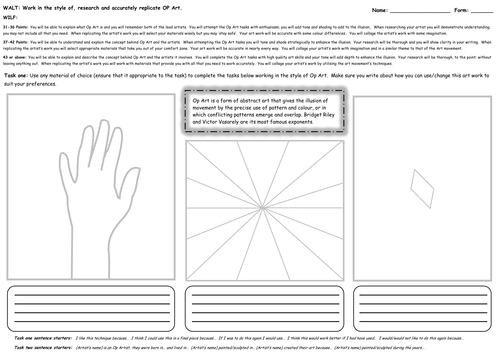 Year 9 Op Art - Bridget Riley and Victor Vaserely Research sheet ...