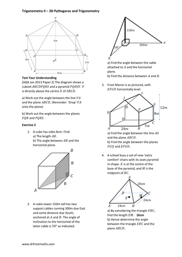 Igcse Further Maths 3d Trigonometry Pythagoras And Sine Cosine Rules By Drfrostmaths Uk