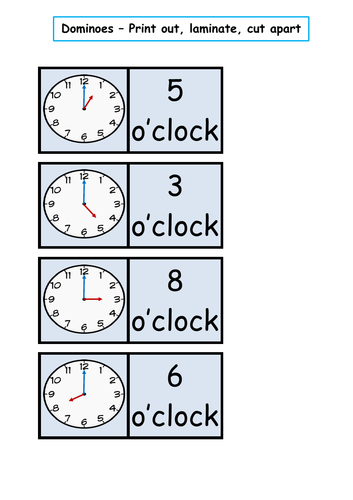 Telling the Time : Clock Bingo, Calling cards, Dominoes (analogue ...