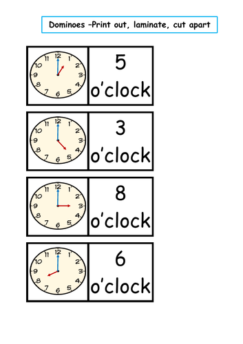 Telling the Time Clock Bingo, Calling cards, Dominoes (analogue/digital ...