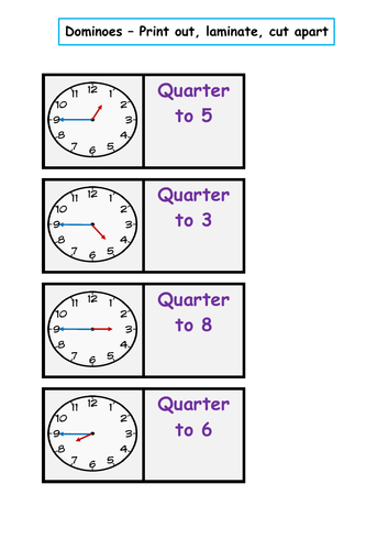 Telling the Time : Clock Bingo, Calling cards, Dominoes (analogue ...