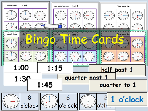 Telling the Time Clock Bingo, Calling cards, Dominoes (analogue/digital ...