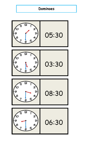Telling the Time : Clock Bingo, Calling cards, Dominoes (analogue ...
