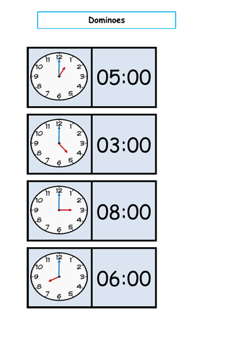Telling the Time Clock Bingo, Calling cards, Dominoes (analogue/digital ...