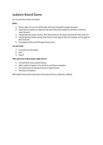 Judaism Game Board for revising the History of Judaism - Tenakh and ...