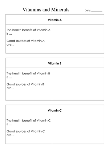 Vitamins and Minerals - Make your own Flashcards | Teaching Resources