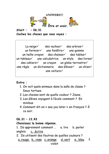 French Teaching Resources: Short Worksheet: classroom vocabulary: Être ...