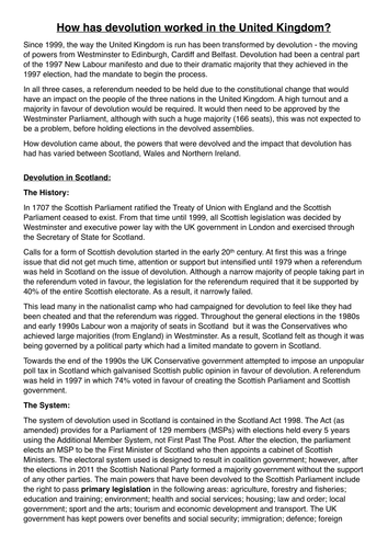 Devolution and the "quasi-federal" debate | Teaching Resources