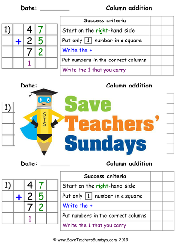 Column Addition Worksheets, Lesson Plans, Presentation, Success ...