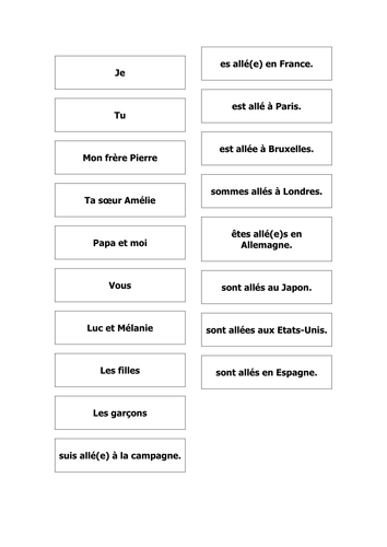 French Teaching Resources Matching Cards: The Perfect Tense with the ...