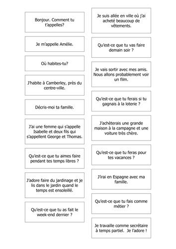 French Question & Answer Matching Cards (General) Teaching Resources ...