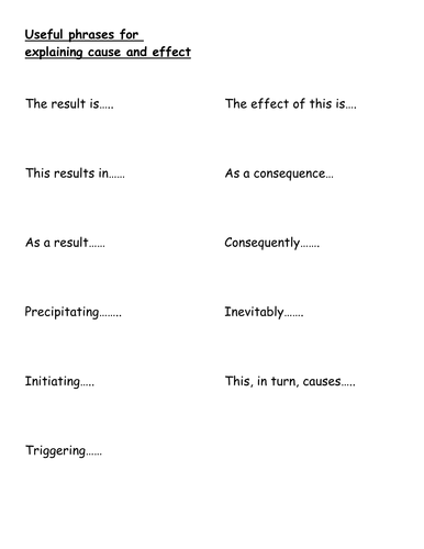 Speaking Frame for cause and effect | Teaching Resources