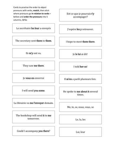 French Teaching Resources. Object Pronouns and Verbs. | Teaching Resources
